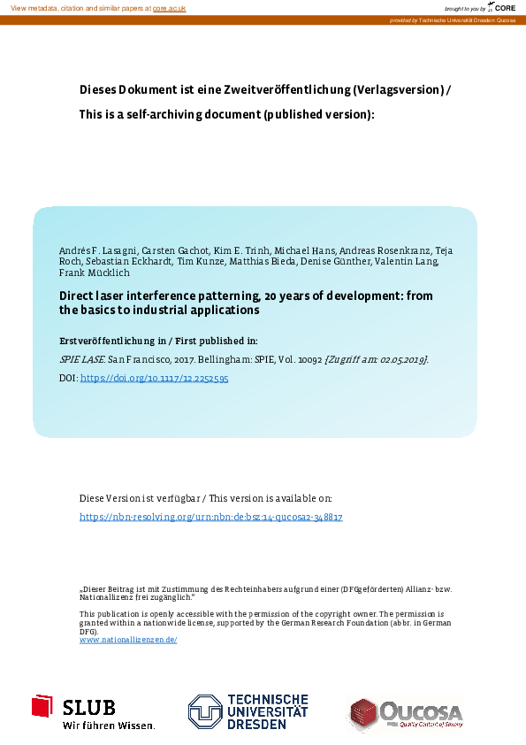 Pdf Direct Laser Interference Patterning 20 Years Of Development