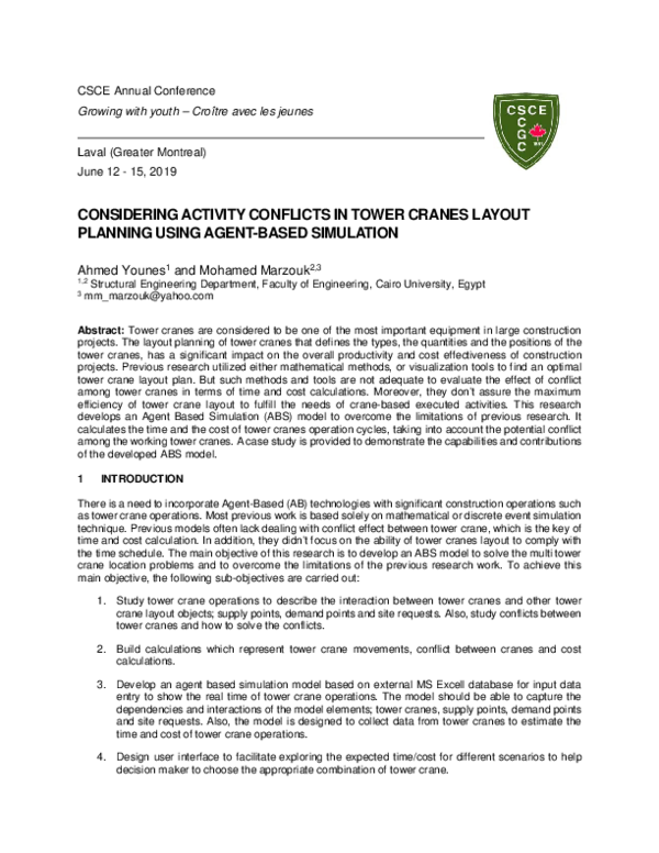 (PDF) Considering Activity Conflicts in Tower Cranes Layout Planning Using Agent-Based Simulation