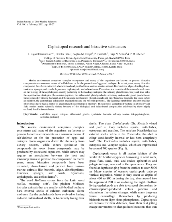 (PDF) Cephalopod research and bioactive substances