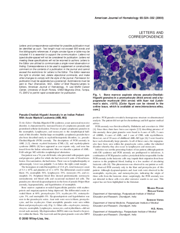 (PDF) Pseudo-Chediak Higashi Anomaly in AML-M2: A Case Report