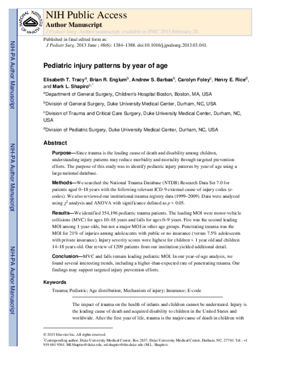 (PDF) Pediatric injury patterns by year of age
