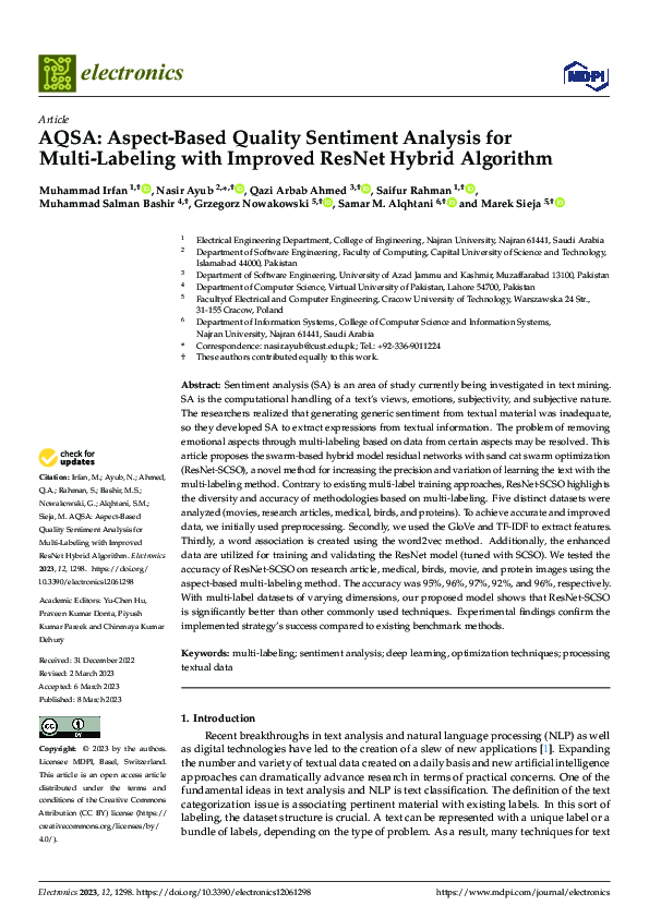 (PDF) AQSA: Aspect-Based Quality Sentiment Analysis for Multi-Labeling with Improved ResNet ...