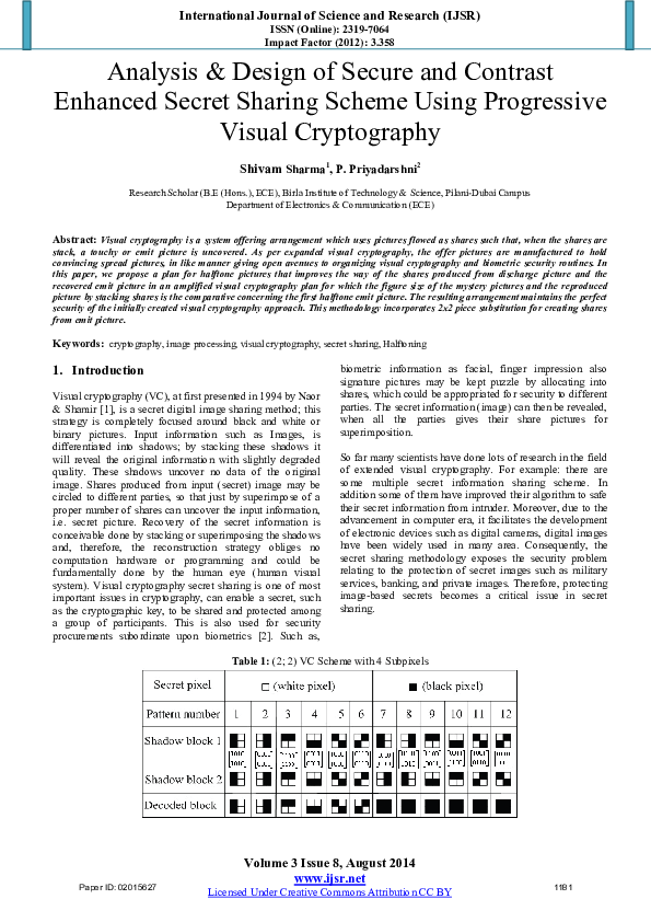 (PDF) Analysis & Design of Secure and Contrast Enhanced Secret Sharing ...