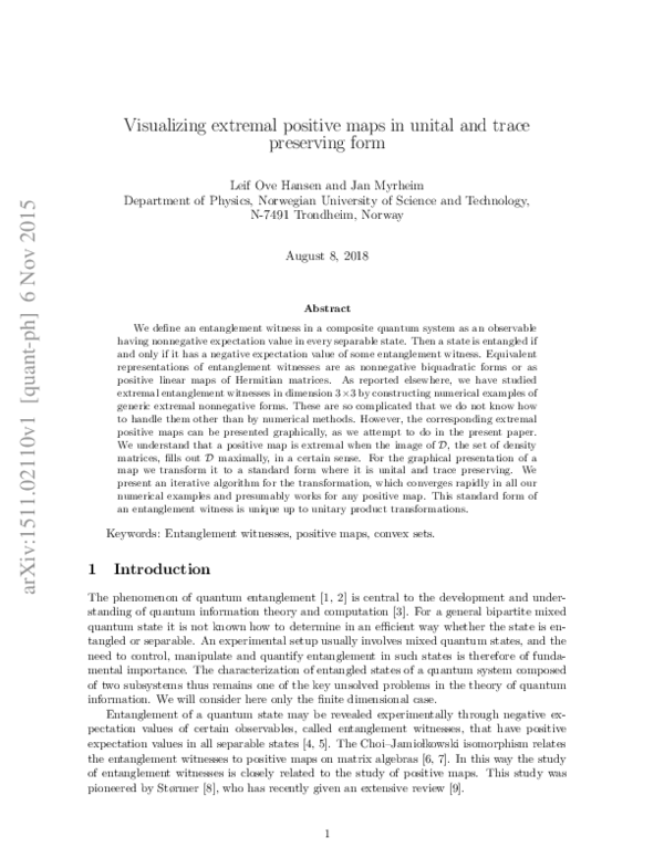 (PDF) Visualizing extremal positive maps in unital and trace-preserving ...