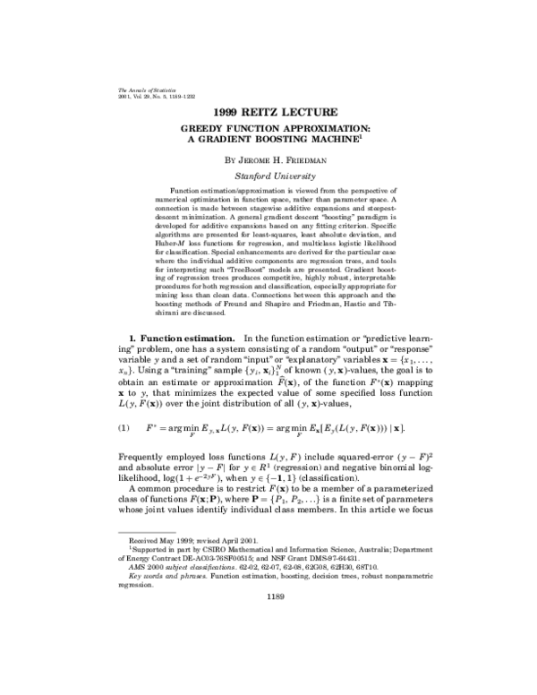 (PDF) Greedy function approximation: A gradient boosting machine