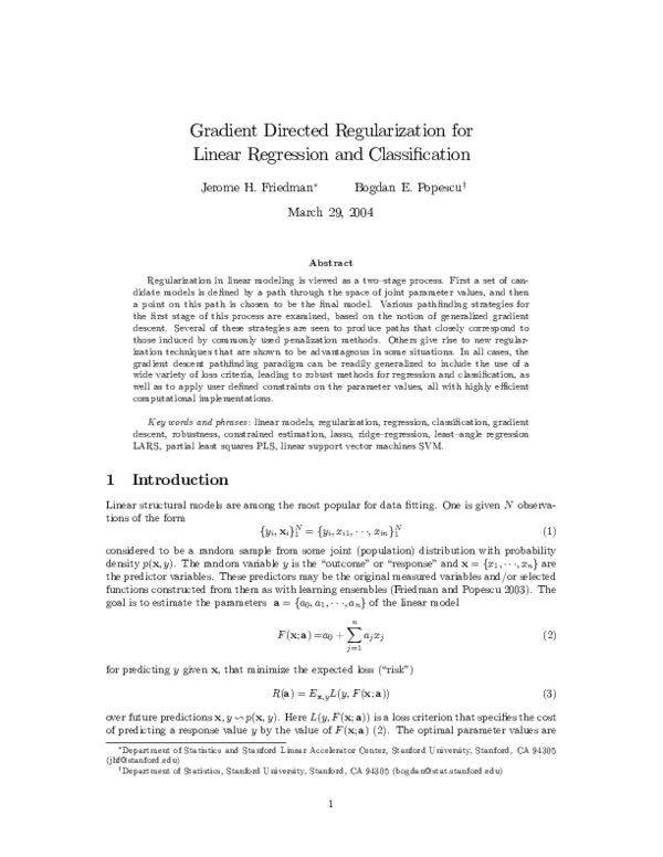 (PDF) Gradient directed regularization for linear regression and classification