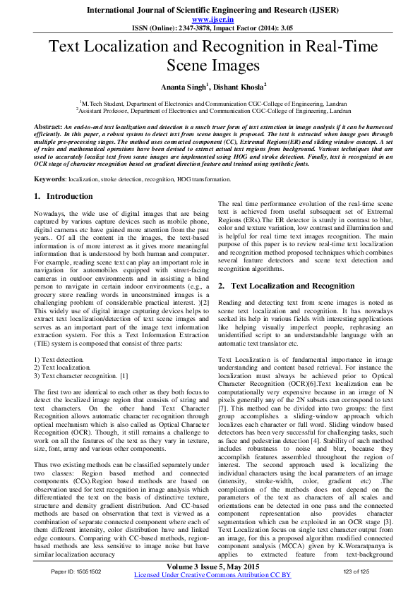 (PDF) Localization and Recognition in Real-Time Scene Images