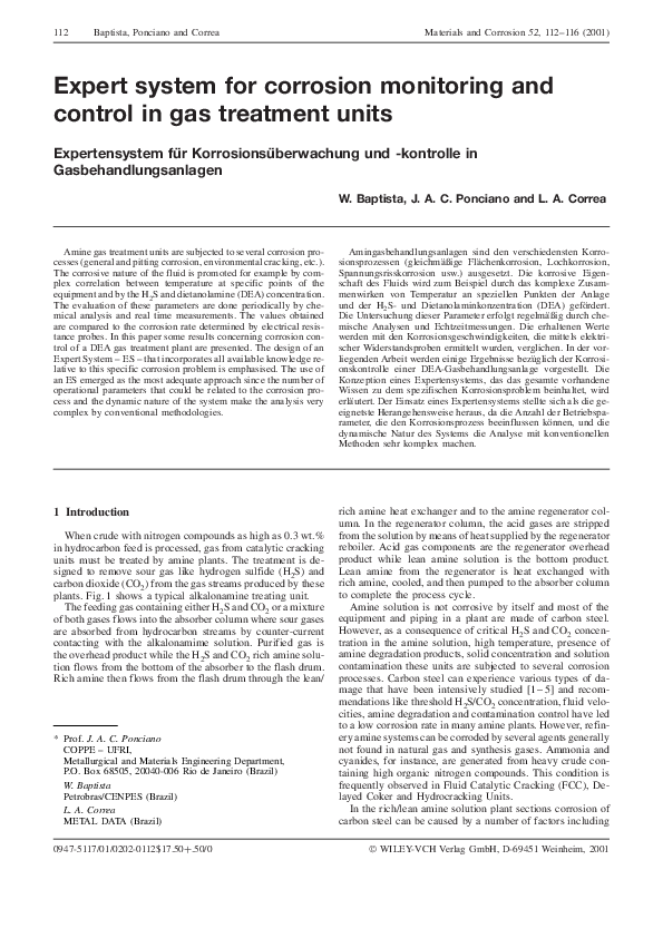 (PDF) Expert system for corrosion monitoring and control in gas ...