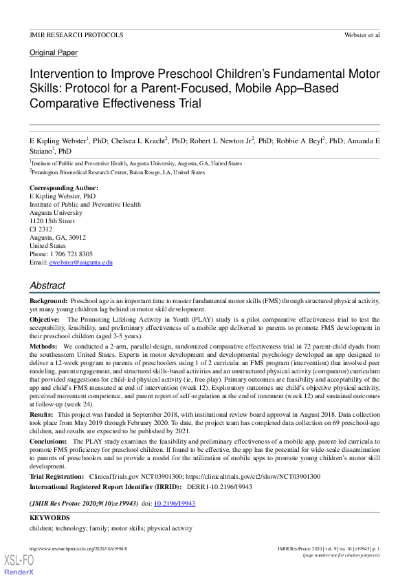 (PDF) Intervention to Improve Preschool Children's Fundamental Motor ...