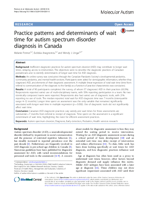 (PDF) Practice patterns and determinants of wait time for autism ...