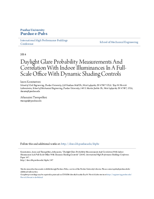 (PDF) Daylight Glare Probability Measurements And Correlation With ...