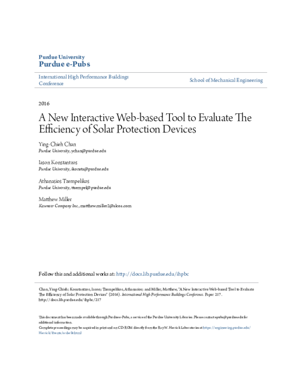 (PDF) A New Interactive Web-based Tool to Evaluate The Efficiency of Solar Protection Devices