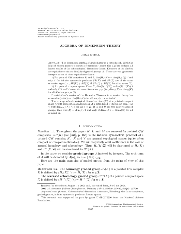 (PDF) Algebra of dimension theory