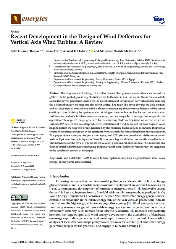 (PDF) Recent Development in the Design of Wind Deflectors for Vertical Axis Wind Turbine: A ...