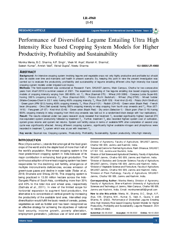 (PDF) Performance of Diversified Legume Entailing Ultra High Intensity ...