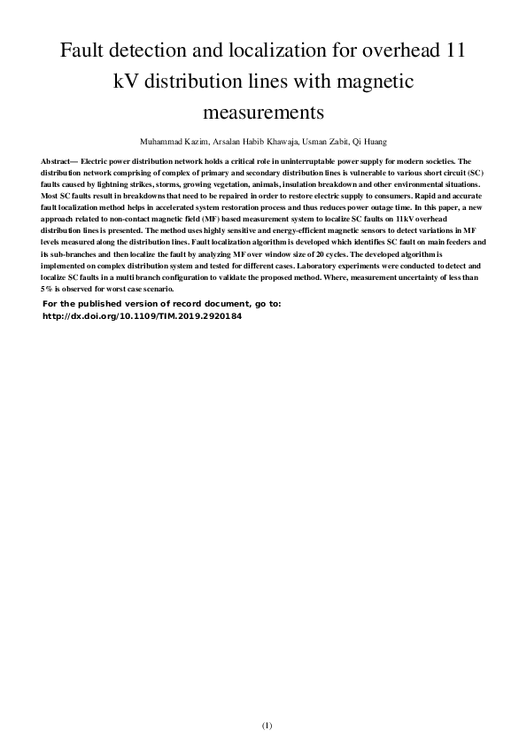 (PDF) Fault Detection and Localization for Overhead 11-kV Distribution Lines With Magnetic ...