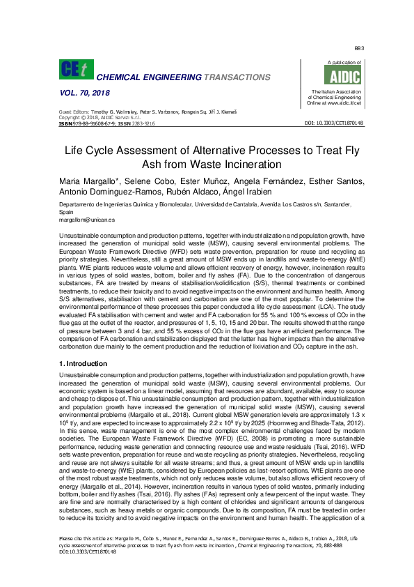 (PDF) Life Cycle Assessment of Alternative Processes to Treat Fly Ash ...
