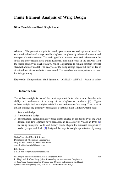 (PDF) Finite Element Analysis of Wing Design