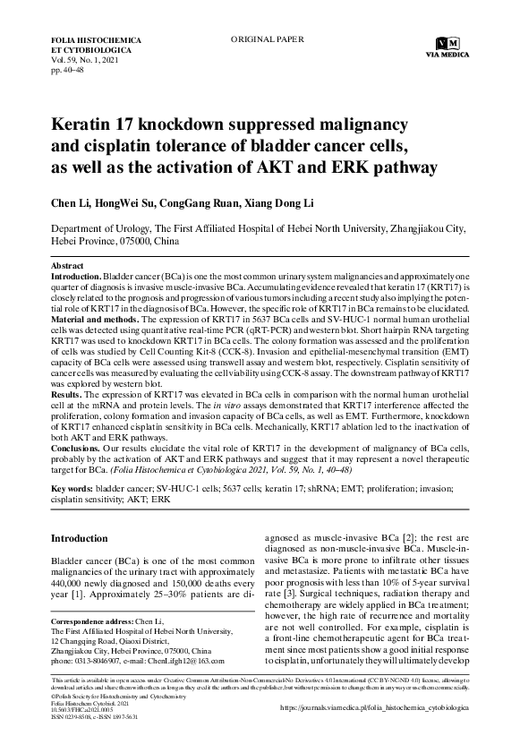 (PDF) Keratin 17 knockdown suppressed malignancy and cisplatin ...