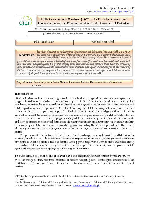 (PDF) Fifth Generations Warfare (5GW)-The New Dimensions of Enemies ...
