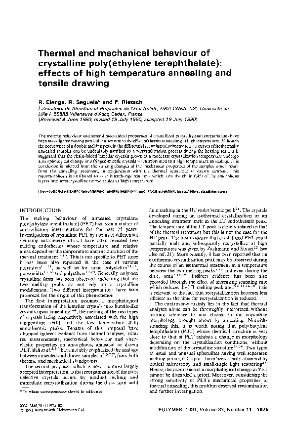 (PDF) Thermal and mechanical behaviour of crystalline poly(ethylene terephthalate): effects of ...