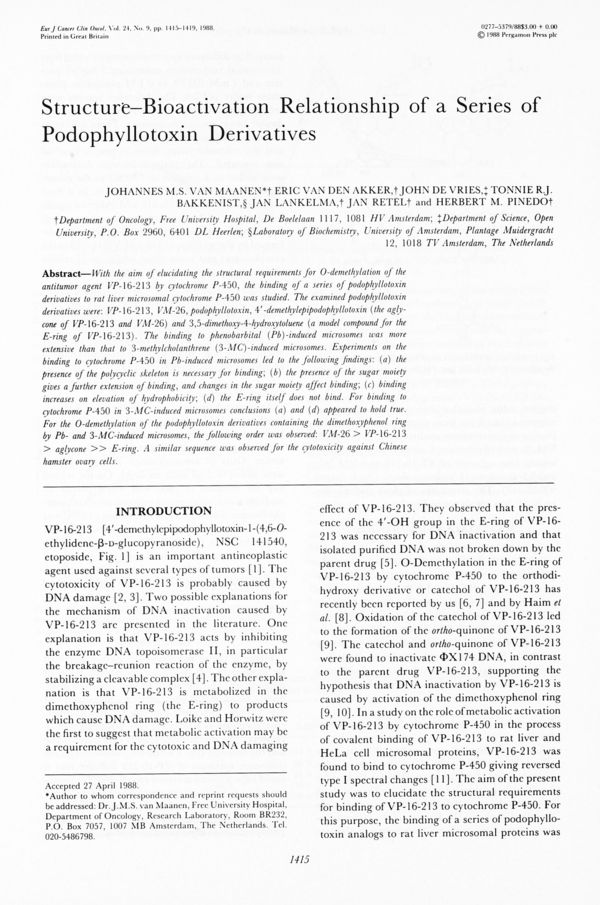(PDF) Structure-bioactivation relationship of a series of podophyllotoxin derivatives