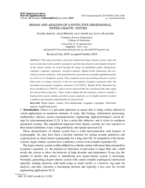 (PDF) Image Encryption Algorithm Based on a New Five Dimensional Hyperchaotic System and Sudoku ...
