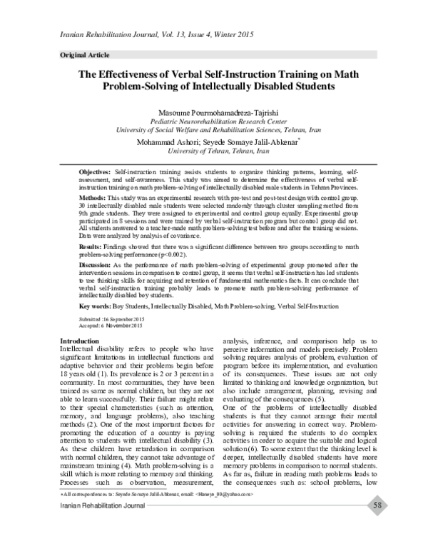 (PDF) The Effectiveness of Verbal Self-Instruction Training on Math ...