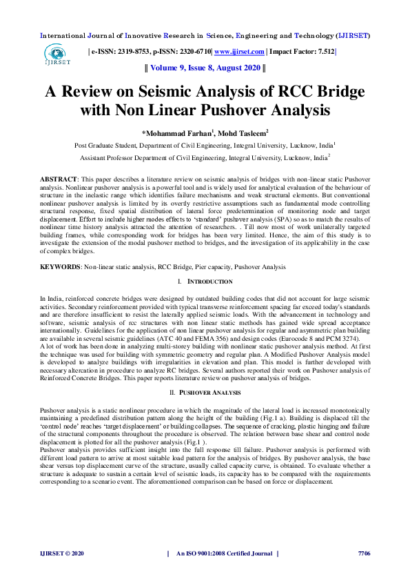 (PDF) Seismic Pushover Analysis for RCC Bridges