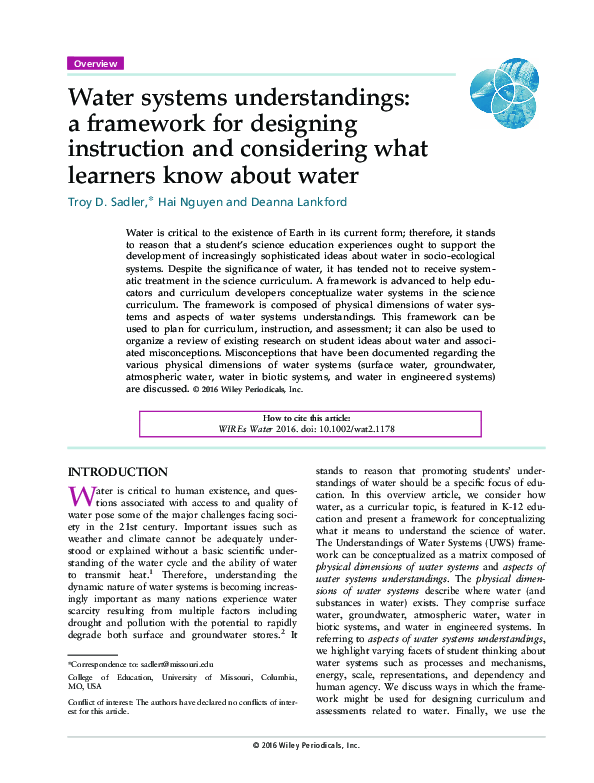 (PDF) Water systems understandings: a framework for designing ...