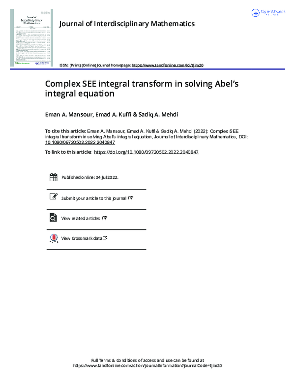(PDF) Complex SEE integral transform in solving Abel’s integral equation