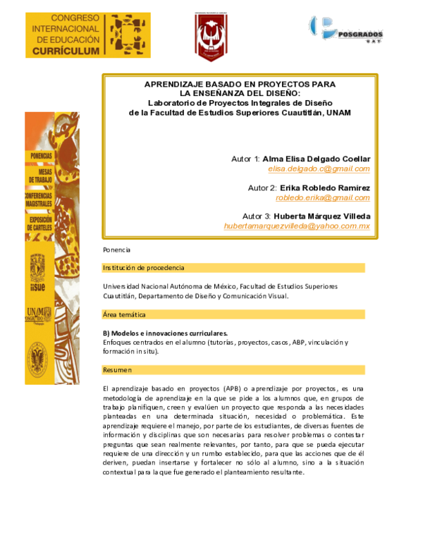 (PDF) Aprendizaje basado en proyectos para la enseñanza del diseño