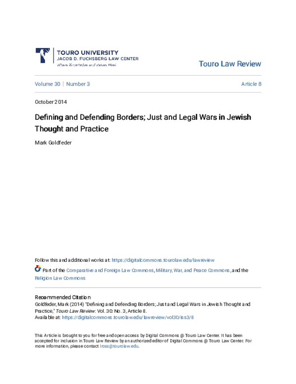 (PDF) Defining and Defending Borders; Just and Legal Wars in Jewish Thought and Practice