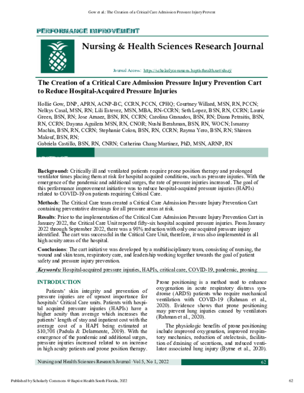 (PDF) The Creation of a Critical Care Admission Pressure Injury ...