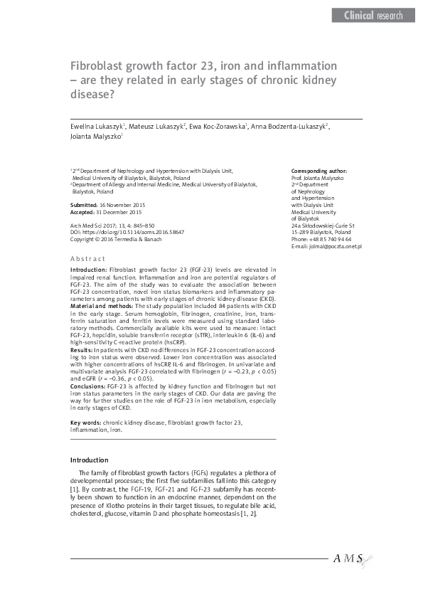 (PDF) Fibroblast growth factor 23, iron and inflammation – are they ...