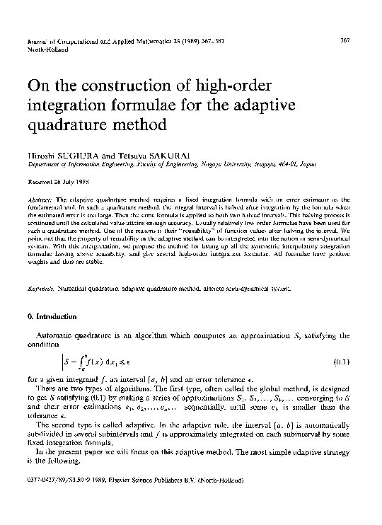 (PDF) On the construction of high-order integration formulae for the adaptive quadrature method