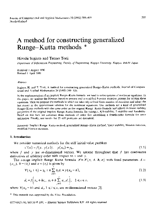 (PDF) A method for constructing generalized Runge-Kutta methods | 洋 杉浦 - Academia.edu
