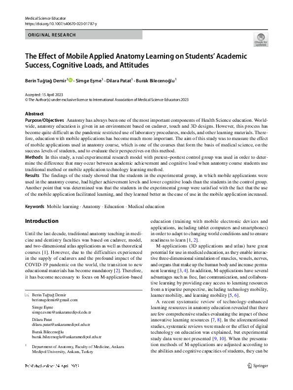 (PDF) The Effect of Mobile Applied Anatomy Learning on Students ...