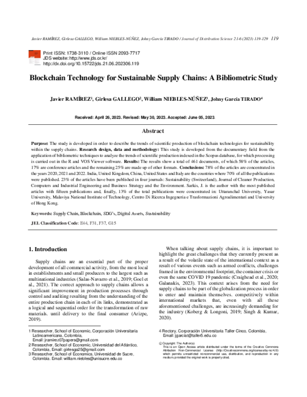 (PDF) Blockchain Technology for Sustainable Supply Chains: A Bibliometric Study