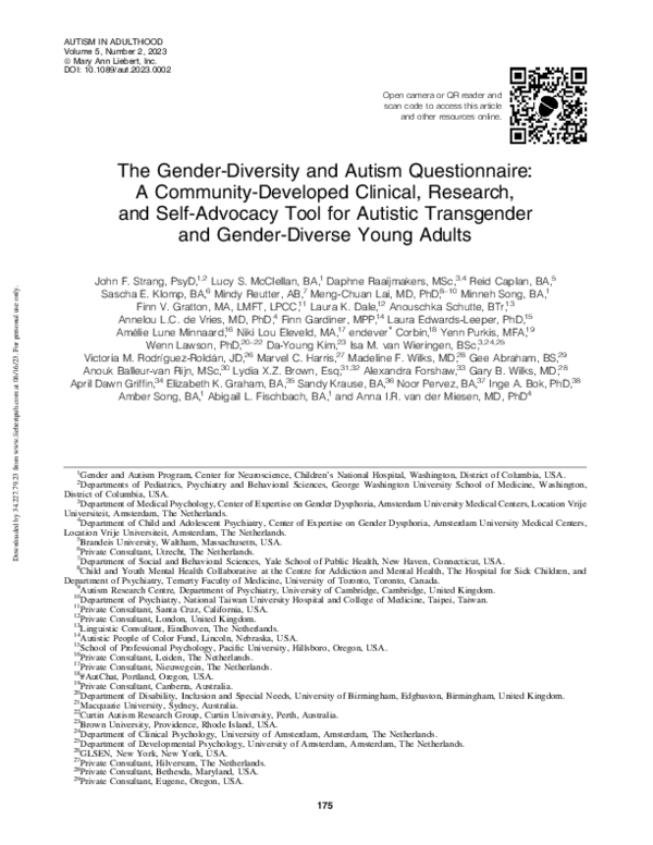 (PDF) The Gender-Diversity and Autism Questionnaire: A Community ...