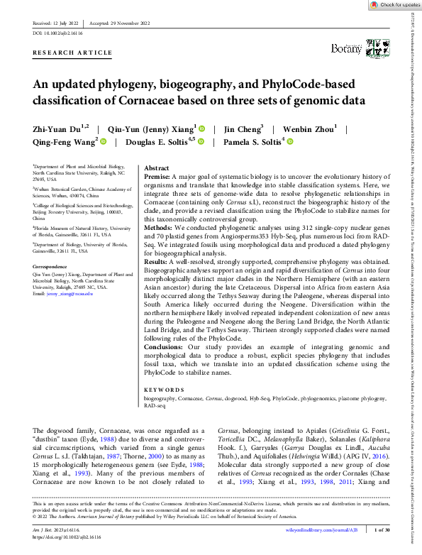 (PDF) American J of Botany 2022 Du An updated phylogeny biogeography ...