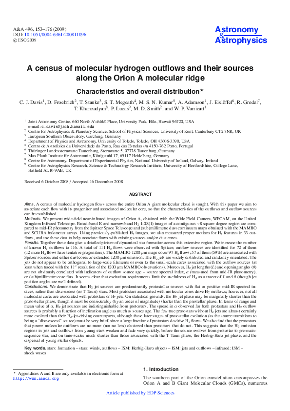 (PDF) A census of molecular hydrogen outflows and their sources along ...