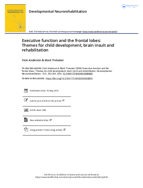 (PDF) Executive function and the frontal lobes: Themes for child ...