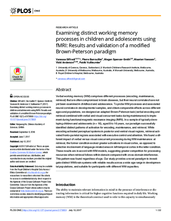 (PDF) Examining distinct working memory processes in children and ...