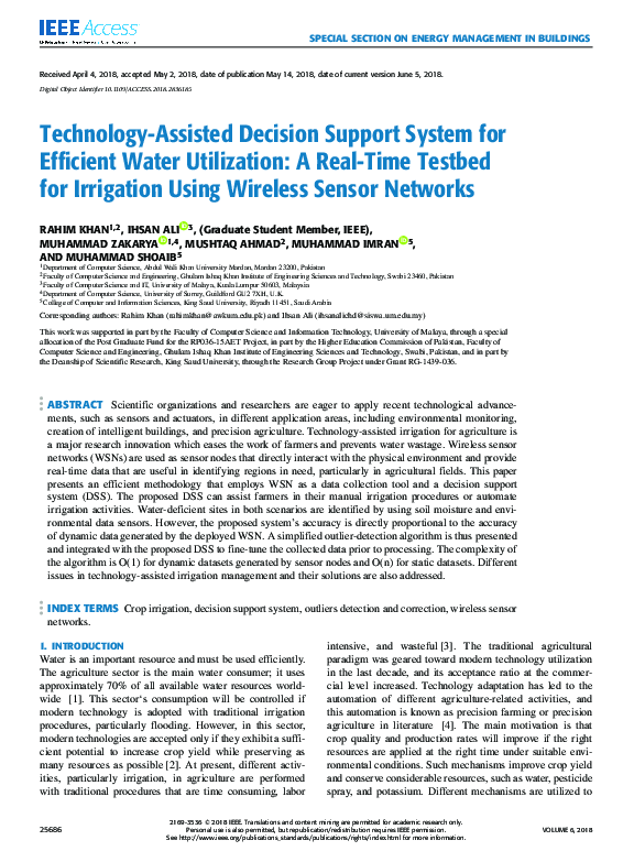 (PDF) Technology-Assisted Decision Support System for Efficient Water ...