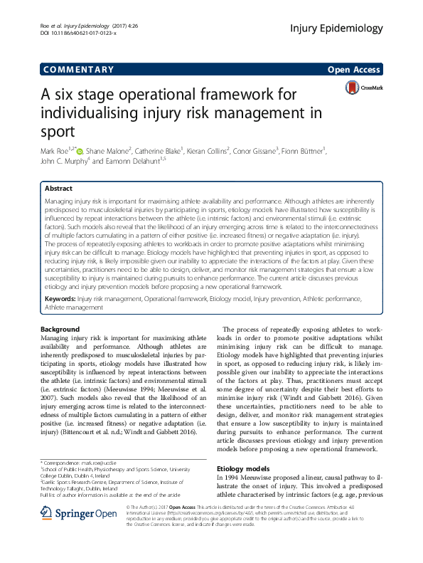 (PDF) A six stage operational framework for individualising injury risk ...