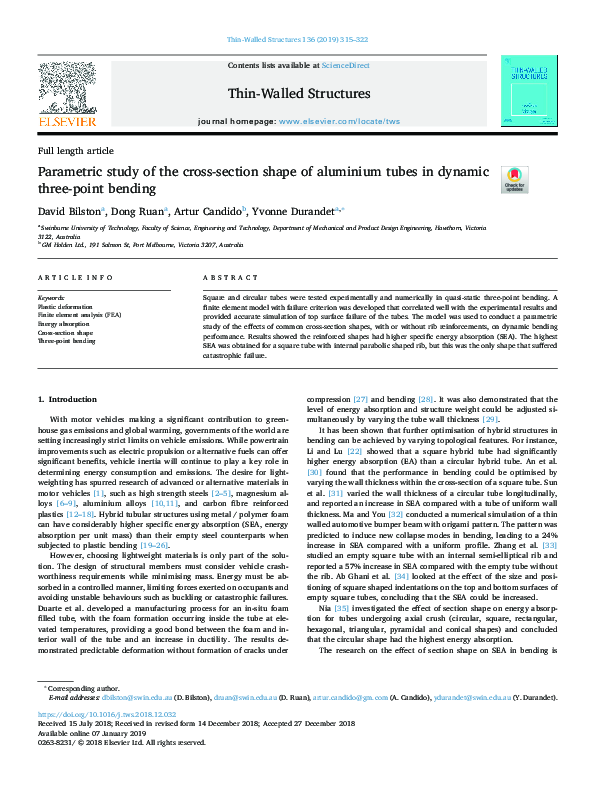 (PDF) Parametric study of the cross-section shape of aluminium tubes in dynamic three-point bending