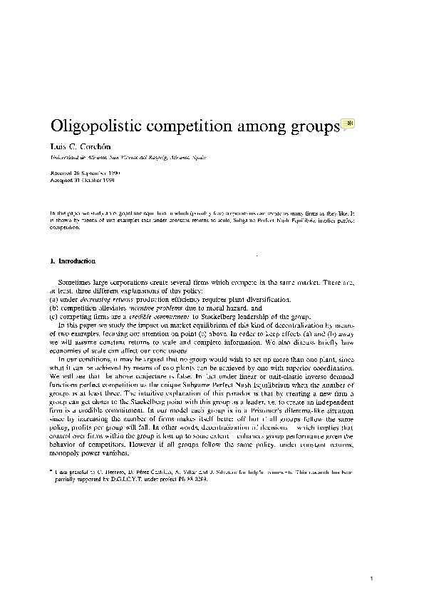 (PDF) Oligopolistic competition among groups