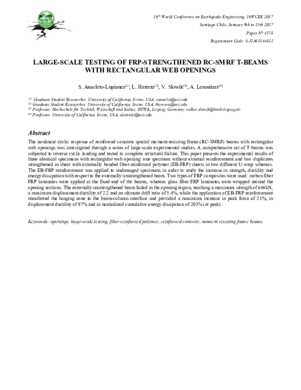 (PDF) Large-Scale Testing of FRP-Strengthened RC-SMRF T-Beams with ...