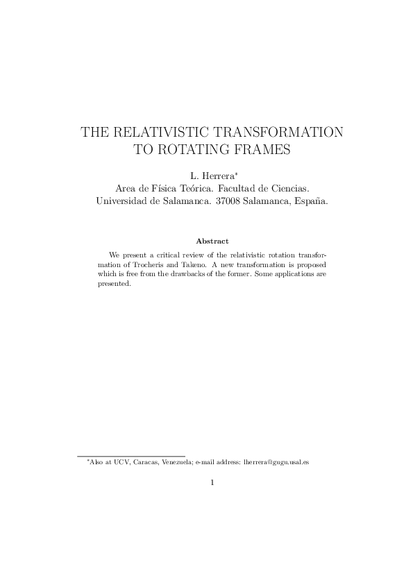 (PDF) The relativistic transformation to rotating frames